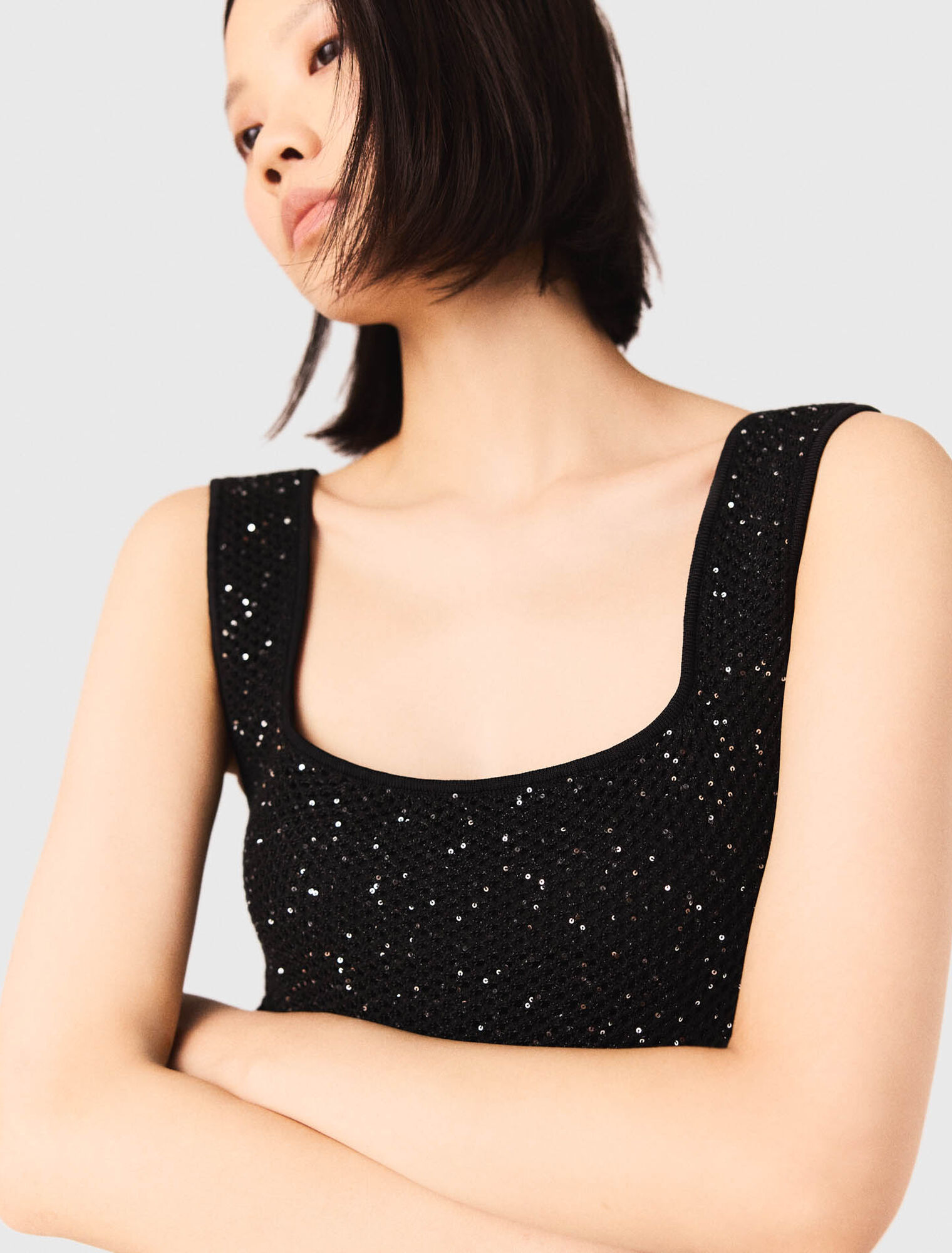 Abito lungo in maglia a strass nero / grigio donna | Maje