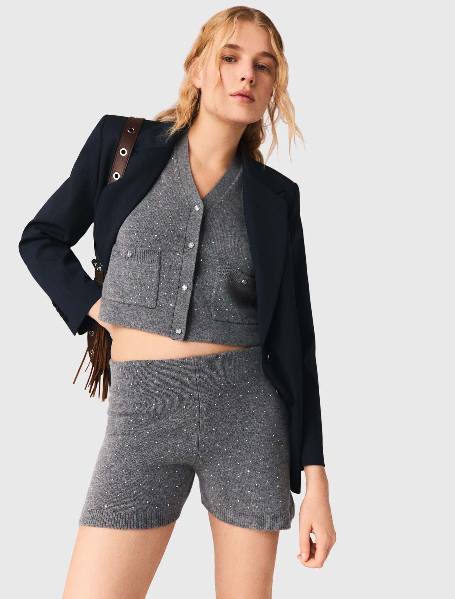 Shorts in maglia con strass nero / grigio donna | Maje