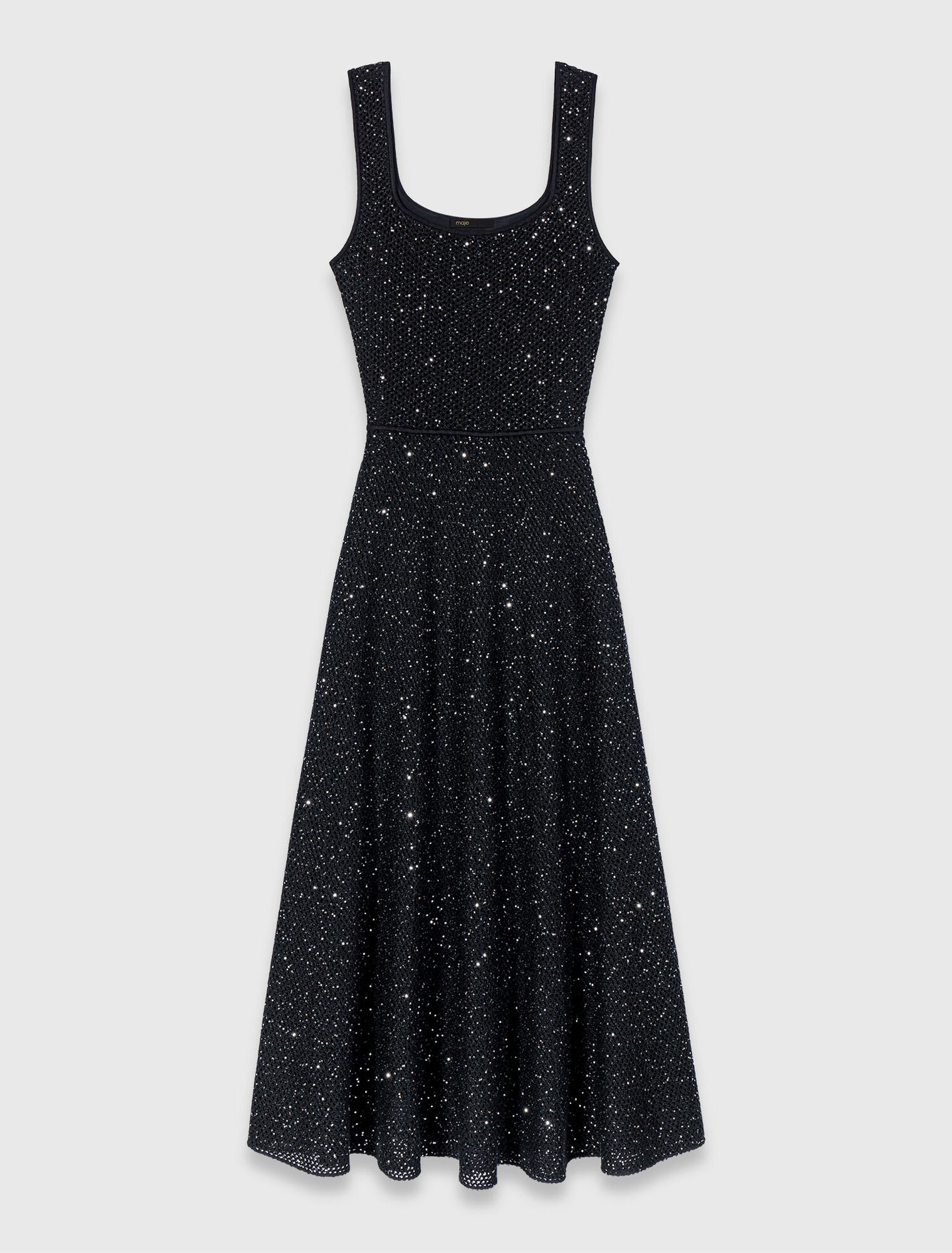 Abito lungo in maglia a strass nero / grigio donna | Maje